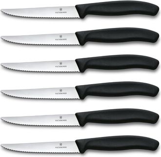 Victorinox by Swiss Army Swiss Classic Profi Steak- und Pizzamesser-Set, 6-teilig, Tafelmesser, Wellenschliff, Scharfe Klingen, 11 cm, Robuste Kunststoffgriffe, Schwarz