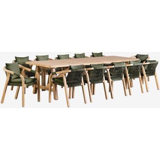 Sklum Set aus rechteckigem Tisch (300x100 cm) und 12 Esszimmerst&uuml;hlen aus Akazienholz Dubai Rustikales Akazienbraun