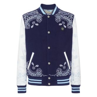 Philipp Plein Homme, Vestes, Bleu, Taille: S Bomber en laine et cuir Paisley Foulard