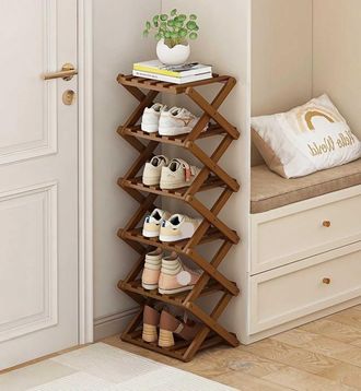 Generic Faltbares Schuhregal Schmaler Schuhst&auml;nder Platzsparender Holzst&auml;nder Aus Bambus Umweltfreundlich - Organizer Stabil F&uuml;r Flur Eingangsbereich Kein Auf