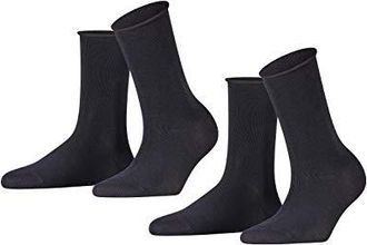 Falke Happy Double Pack W So coton unies lot de 2 paires, Chaussettes Femme, Bleu Dark Navy 6375, 39-42