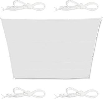 Relaxdays Sonnensegel Trapez, 3 x 5,5 x 4 x 4 m, wasserabweisend, UV-best&auml;ndig, mit Spannseilen, Terrasse, Balkon, wei&szlig;