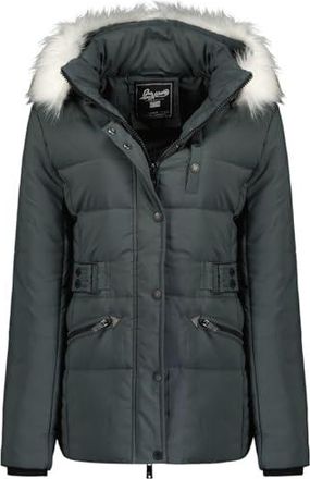 Geographical Norway Chester Lady Parka Longue Epaisse Chaude Femme Automne Hiver - Manteau Fin Capuche Fausse Fourure - Blouson Coupe Vent - Doudoune Elegante Femmes (Gri