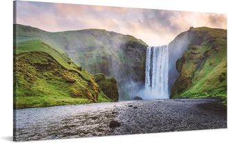 Picanova Leinwandbild Island Skogafoss 100x50cm - Premium Leinwanddruck - Kunstdruck Auf 2cm Holz-Keilrahmen Für Schlaf- Und Wohnzimmer - Kollektion Wasserfäll