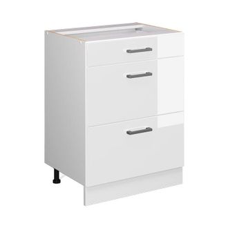 Vicco Küchenunterschrank R-Line, Weiß Hochglanz, 60 cm mit Schubladen, ohne Arbeitsplatte Vicco