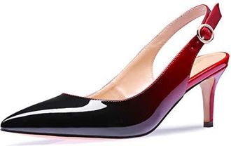 Castamere Escarpins Femme Kitten-Heels Slingback Bout Pointu Sandales 6.5CM Noir Rouge Vernis Escarpin EU 44.5