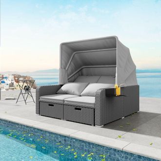 STILVORA Bain de Soleil 2 Places avec Auvent Amovible et Dossier R&eacute;glable, en Poly&eacute;thyl&egrave;ne Gris