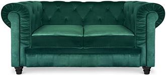 Menzzo Grand Canap&eacute; Chesterfield 2-Sitzer Sofa mit Samtbezug Gr&uuml;n