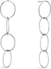 Singularu Boucles doreilles Circles & Circles. Laiton avec Finition Rhodium. Longues avec Fermoir Poussette. Bijoux pour Femme