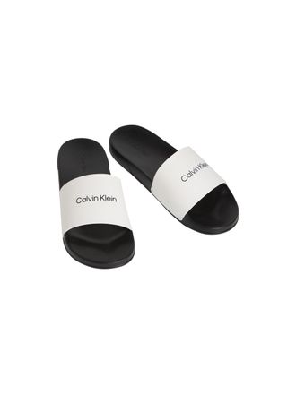 Calvin Klein Badepantolette CALVIN KLEIN ESS SLIDE MONOBRAND CV, Herren, Gr. 44, schwarz, wei&szlig;, Synthetik, unifarben, Basic, Schuhe, Strandschuh, Pool Slides, Flat