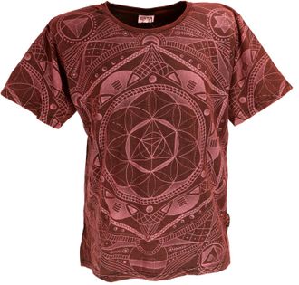 Guru Shop Tibet & Buddhist Art T-Shirt, Flower of Life Mandala Stonewash T-Shirt - Weinrot, Herren, Baumwolle, Size:XXL