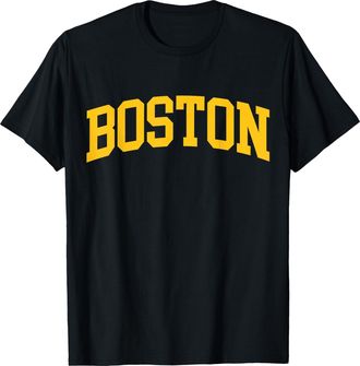 Trendy Apparel Bosten Massachusetts Golden Collegiate Text T-Shirt