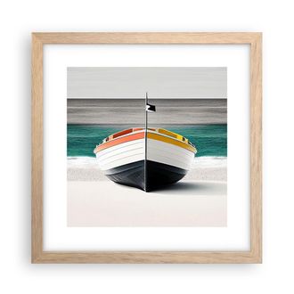 Arttor Wandposter Art Prints 30x30cm Poster Rahmen helle Eiche Boot Meer Strand Küche Wanddeko Bild Wand Kunstdruck Deko Wandbilder Dekoration Wohnzimmer Sch