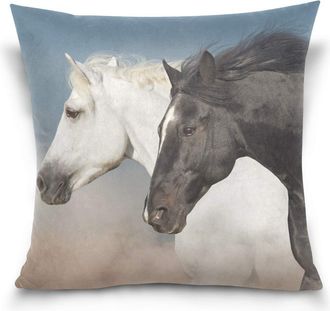 Linomo Kissenbezug 50x50 cm, Schwarz Weiß Pferd Dekorative Kissenbezug Kissenhülle für Couch Sofa Bett Hause