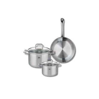 Fackelmann ELO 9693250 Batterie de cuisine 3 pi&egrave;ces, Ensemble de 1 Po&ecirc;le de cuisson 24 cm et 2 faitouts 14 et 20 cm Elo Profi Citrin, inox, induction, Gris