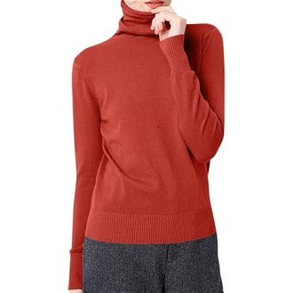 Generic Pull pour femme en tricot amincissant &agrave; manches longues tendance de couleur unie tunique hauts confortables &agrave; col roul&eacute; pull chaud d&eacute;contract&eacute; pour fe