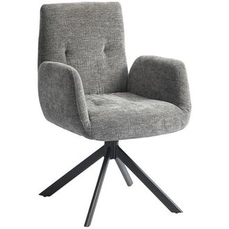 HOMCOM Fauteuil pivotant Fauteuil Lounge avec accoudoirs, Aspect Laine et Lin, Moderne Chaise rembourr&eacute;e &agrave; Boutons, Pieds en Acier, pour Salon, Chambre &agrave; Cou