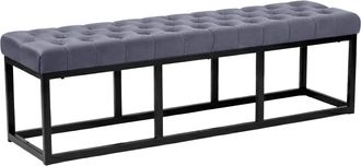 Clp Sitzbank Polson, modern, schwarzes Metallgestell, gestepptes Samt, Bodenschoner, für Wohnzimmer, Flur oder Schlafzimmer, Farbe:grau, Größe:150 cm