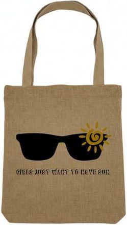 Fabulous Sac Shopping Tote Bag Aspect Lin - Design Lunettes de Soleil Girls Just Want to Have Sun - Sac de Courses Toile Epaisse 360g Beige Naturel Cabas Port&eacute;