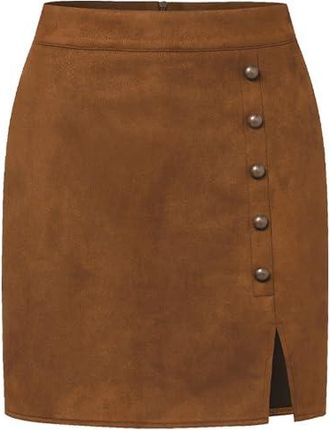 Feoya Femme Mini Jupe Asymétrique en Faux Suède Elastiquée Taille Haute Elegante