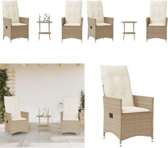 vidaXL 3-tlg. Bistro-Set mit Kissen Beige Poly Rattan - Gartenm&ouml;bel - Bistroset - Lounge Chair - Relax Sessel - Outdoor Furniture - Home & Living