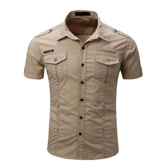 Generic Chemise avec épaulettes pour homme Europe et États-Unis - Chemise à manches courtes - Grande taille - Cargo - Chemise décontractée à manches longues, 