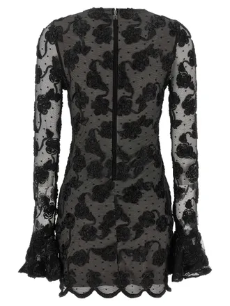 Rotate 3D Floral Mesh Dress - Black