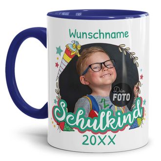 Tassendruck Personalisierbare Tasse zur Einschulung - Schulkind mit Foto, Name und Jahr personalisiert - personalisierte Geschenke zur Einschulung Jungen | 300ml,