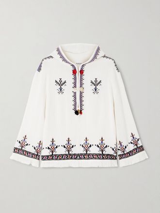 Isabel Marant Blouse À Capuche En Tissu Effilé À Broderies Kameya - Écru