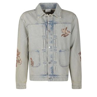 Dr&ocirc;le de Monsieur Homme, Vestes, Bleu, Taille: M Veste Denim Brod&eacute;e Fleurs