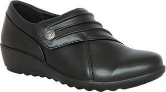 Cushion-Walk Chaussures plates plates à enfiler en similicuir pour femme - Coupe large - Coupe large - Style décontracté - Pour le travail et le bureau - Avec bout