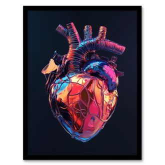Artery8 Shiny Anatomical Human Heart Colourful Modern Living Room Art Print Framed Poster Wall Decor 12x16 inch