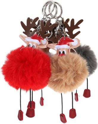 Pretyzoom 4pcs Pompom Schl&uuml;sselanh&auml;nger Weihnachten Pl&uuml;sch Elch Anh&auml;nger Rentier Figuren Weihnachtselch Taschenanh&auml;nger Schl&uuml;sselbund Handtasche Rucksack Dekora