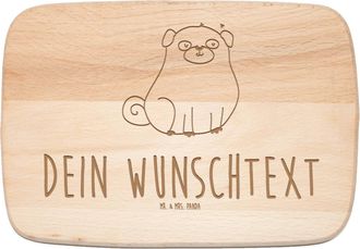 Mr. & Mrs. Panda Holzbrett Mit Gravur Mops - Personalisierte Geschenke, Schneidebrett Holz personalisiert, Knuffig, Brettchen Namen, Liebe, Holzschneidebrett, Hund, Fr