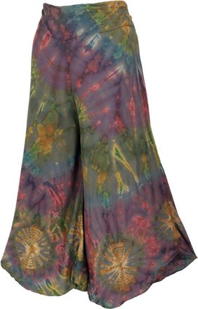Guru Shop Batik Palazzohose, Hosenrock, Batikhose, Schlaghose, Hippie Goa Hose - Grau/bunt, Damen, Synthetisch