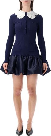 Self Portrait Femme, Robes, Bleu, Taille: 40 FR Knit Tafeta Mini Dress