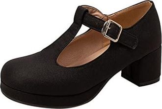 Generic Escarpins &agrave; talon compens&eacute; en forme de T pour femme - Confortables - Coupe large - Pour la remise de dipl&ocirc;me - Pour le bureau - 2026, Noir, 37.5 EU