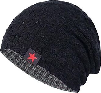Generic Bonnet dhiver chaud &agrave; gros carreaux r&eacute;versible pour femme - Chapeau ample unisexe en cuir uni, Noir, Taille unique