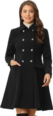 Allegra K Pardessus dhiver pour femme boutonnage simple boutonnage velours col contrasté caban Noir XL