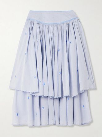 Thierry Colson Constance Midirock Aus Baumwoll-voile Mit Stickereien Und Raffungen - Blau