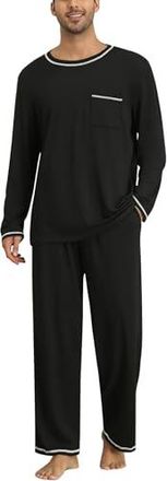 Ekouaer Homme Ensemble Pyjama à Manches Longues col Rond Vêtements dintérieur Décontractés Hiver Noir L