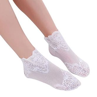 Generic Chaussettes pour homme - Taille 9-11 - Motif rose uni - Dentelle - Maille - Avec volants - Antidérapantes - Pour soutenir votre garçon local, blanc, t