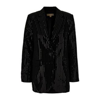 Michael Kors Nadelstreifen-Blazer mit Paillettenbesatz im Boyfriend-Stil aus Krepp - - Jackets - Damen - Schwarzk - XS