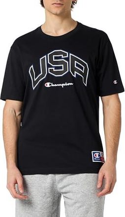 Champion Legacy Retro Sport - USA S/S Crewneck T-Shirt, Noir, S Homme SS24, Noir, Small