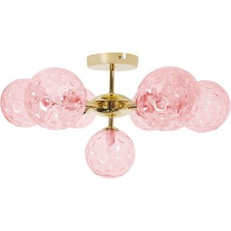 Beliani Plafonnier Lampe Moderne Glam 7 Lumi&egrave;res Abat-jour en Verre Rose et M&eacute;tal Dor&eacute; Anadyr