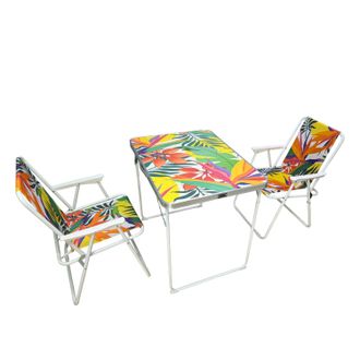 KASANOVA Campingtisch mit 2 tropischen St&uuml;hlen