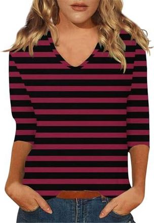 Generic T-shirt d&eacute;contract&eacute; &agrave; col en V et manches 3/4 pour femme, doux et l&eacute;ger pour un usage quotidien, le travail, le bureau, t-shirt basique essentiel avec