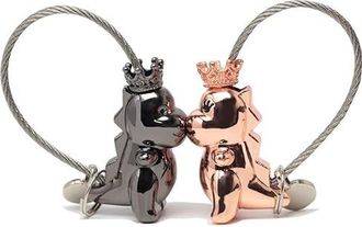 Generico Porte-cl&eacute;s Couple, Mignon Dinosaure Magn&eacute;tique Amour avec Bo&icirc;te Cadeau Couple Porte-cl&eacute;s en Alliage Daluminium Cadeaux pour Petite Amie (Noir et Or Ro