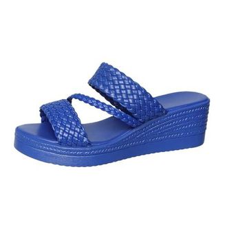 Generic Espadrilles compens&eacute;es &agrave; plateforme pour femme - Tendance - Tress&eacute;es - Bout ouvert - Chaussures de plage d&eacute;t&eacute;, bleu, 40.5 EU