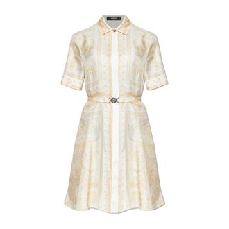 Versace Bedrucktes Seiden-Twill-Midi-Hemdblusenkleid - - Dresses - Damen - Beige - 2XS